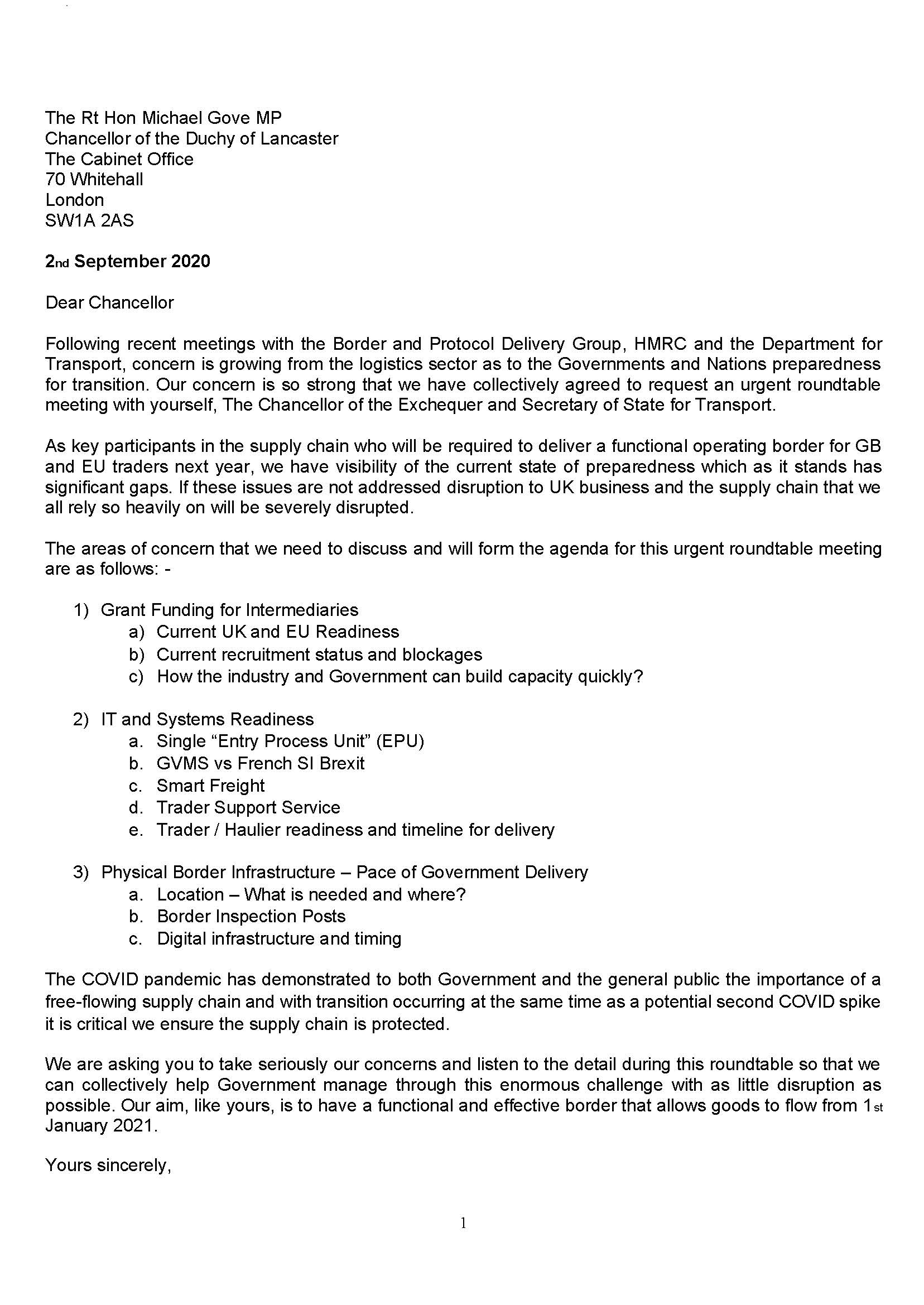 Joint Letter to Rt Hon Michael Gove MP - Cold Chain Federation